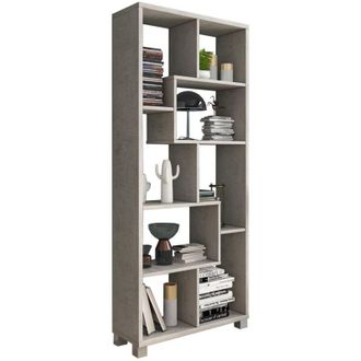 Dmora Veniano Regal, 8-Etagen-Bibliothek, freistehend, offenes Design, 68x25x161h cm, Grau