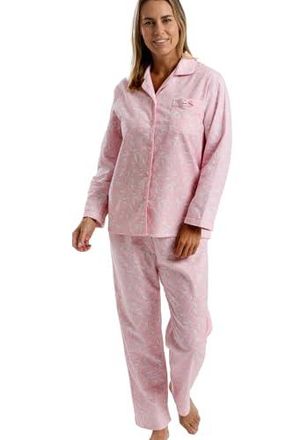 Marlon Pyjama pour Femme en Coton bross&eacute; avec col passepoil&eacute;, Rose, 40-42