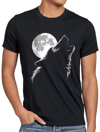 style3 Heulender Wolf bei Vollmond Herren T-Shirt Rudel Wald, Gr&ouml;&szlig;e:5XL