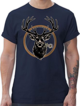Shirtracer T-Shirt Herren - Kompatibel mit Oktoberfest - Cooler Hirsch Hirschgeweih J&auml;ger - 3XL - Navy Blau - jagen Tshirt bayrische Trachtenmode t Shirt October