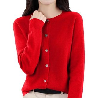 Generic Cardigan classique &agrave; col rond boutonn&eacute; en cachemire pour femme, pull en tricot doux &agrave; manches longues, cardigan d&eacute;contract&eacute; pour femme, Rouge, XXL