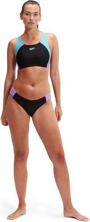 Speedo Colourblock Splice Maillot de bain 2 pièces pour femme Noir/violet/bleu Picton Taille 36, Noir/violet doux/bleu Picton, 64