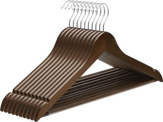 Songmics Kleiderb&uuml;gel Holz, 10er Set, B&uuml;gel aus Massivholz, Einkerbungen im Schulterbereich, Rutschfester Hosensteg, um 360&deg; drehbarer Haken, f&uuml;r Anz&uuml;ge, Hemde