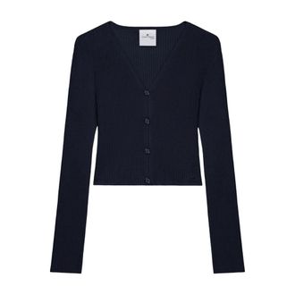 Courr&egrave;ges Strickjacke aus Baumwolle und Wolle mit V-Ausschnitt - - Knitwear - Damen - Blau - M