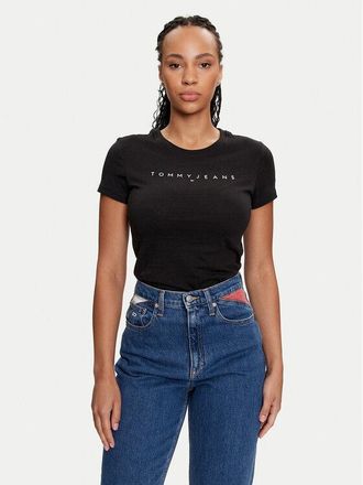 Tommy Jeans T-Shirt Linear DW0DW18398 Schwarz Slim Fit