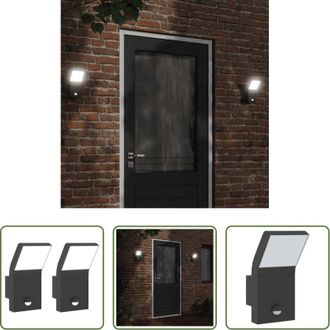 vidaXL Bewegungsmelder - LED-Au&szlig;enwandleuchten mit Sensor 2 Stk. Schwarz Aludruckguss