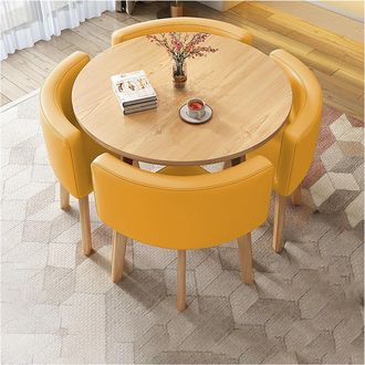 Generic Esstisch mit 4 St&uuml;hlen, modernes rundes Tisch-St&uuml;hle-Set, Balkon-Wohnzimmer-Esstisch, wasserdicht und Anti-Macchia, for kleine R&auml;ume(6)