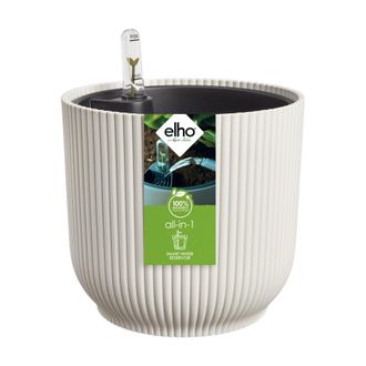 ELHO All-in-1 Vibes Rund 25 + Swi 24 - Blumentopf f&uuml;r Innen - 100% Recycelter Kunststoff - &Oslash; 25 cm - Wei&szlig;/Leinenwei&szlig;