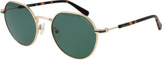 GANT Homme, Accessoires, Jaune, Taille: ONE Size Lunettes de Soleil Rondes Or Verres Verts