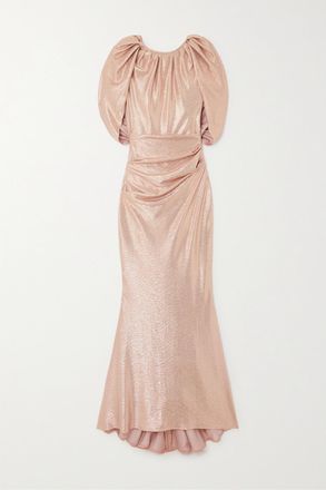 Talbot Runhof Robe Aus Stretch-jersey Mit Raffungen Und Cape-effekt In Metallic-optik - Pink