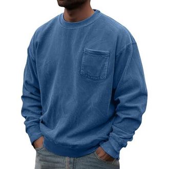 Generic Chandail vintage d&eacute;lav&eacute; pour homme &agrave; manches longues pour le fitness, lentra&icirc;nement, la gym, les muscles, pull ample, d&eacute;contract&eacute;, tendance, col rond 