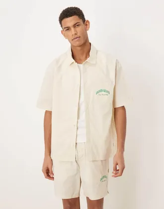 Calvin Klein Heritage Crest - Pyjama-Hemd aus Popeline in gestreiftem Wei&szlig;, Kombiteil