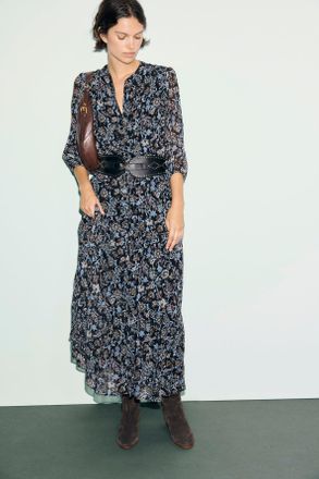 Gerard Darel Robe longue &eacute;lastiqu&eacute;e &agrave; fleurs - CORIE - Noir
