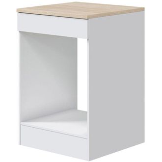 PEGANE Meuble bas de cuisine avec plan de travail pour four coloris blanc brillant /ch&ecirc;ne canadien - hauteur 90 x longueur 60 x profondeur 60 cm