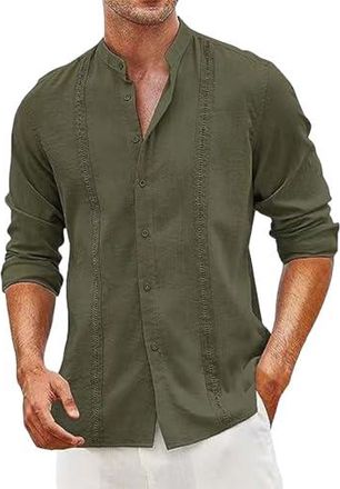 Generic Chemise d&eacute;contract&eacute;e en lin &agrave; manches longues pour homme, coupe droite, chemise d&eacute;contract&eacute;e boutonn&eacute;e hawa&iuml;enne pour les vacances, Jn, 3XL