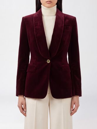 Versace Blazer court en velours &agrave; simple boutonnage avec col ch&acirc;le