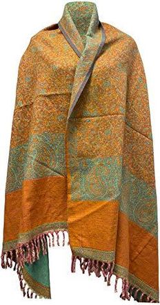 Tibet Écharpe dhiver en pure laine de yak - Motif floral - Orange clair - Décoration - Unisexe - Double face, Brpwn, taille unique