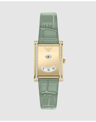 Emporio Armani montre en cuir vert &agrave; deux aiguilles dor&eacute;e