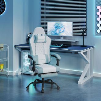 Woltu Gaming Stuhl ergonomisch, Bürostuhl mit Massagefunktion, Computerstuhl mit Taschenfederkissen, Kopfkissen, Lendenkissen, Drehstuhl mit Fußstütze, aus