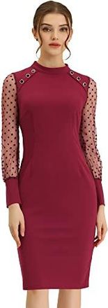 Allegra K Robe mi-Longue élégante à col Montant et à Pois en Maille pour Femmes Bourgogne XS