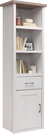 CARRYHOME Standregal, Wei&szlig;, Tr&uuml;ffeleiche, Metall, 3 F&auml;cher, 1 Schubladen, 60x201x43 cm, Beim&ouml;bel erh&auml;ltlich, Wohnzimmer, Regale, B&uuml;cherregale