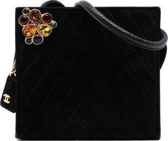 Chanel Black Chevron Velvet CC Stones Crossbody