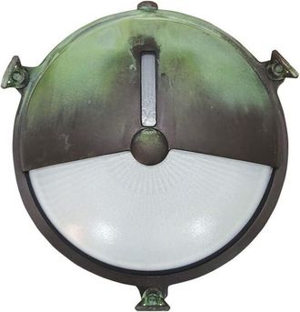 Licht-Erlebnisse Licht-erlebnisse - Au&szlig;enleuchte Wand Messing massiv Glas E27 IP64 &oslash; 21 cm rund Gr&uuml;n Antik Maritim