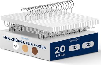 SereneLife Hosenb&uuml;gel Klemmb&uuml;gel, Kleiderb&uuml;gel Holz 20 St&uuml;ck, Rockb&uuml;gel mit 360 &deg; Schwenkhaken & Verstellbare Clips, Robust, rutschfest & Platzsparend bis 4,5Kg,