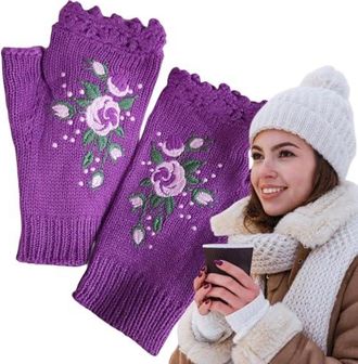 Generico Gants sans doigts brod&eacute;s - D&eacute;tails floraux d&eacute;licats, forme flexible &agrave; paume ouverte, texture douce et douce pour la peau | chauffe-poignets &eacute;l&eacute;gants, 