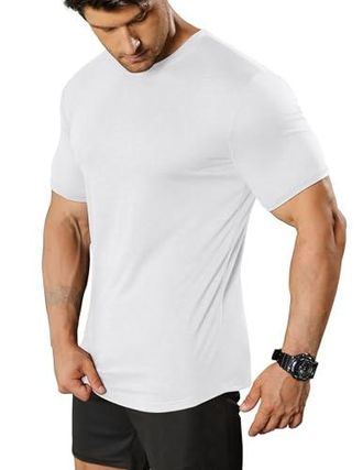 Coofandy Hommes T-Shirt Col Rond Gym Shirt d&Eacute;t&eacute; Trainning Shirt de Sport Fitness Musclesshirt Unicolore Blanc XXL