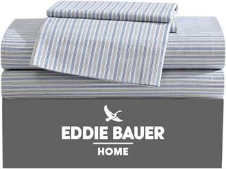 Eddie Bauer Bettwäsche-Set für Doppelbett, Baumwoll-Perkal-Bettwäsche-Set, frische und Coole Wohnkultur, gestreift, Marineblau/grün, Doppelbett