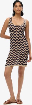 Superdry Mini-Strickkleid in Marineblau mit goldenem Zickzackmuster