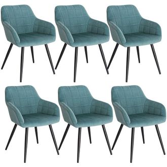 Woltu Lot de 6 Chaises de salle &agrave; manger avec accoudoirs Woltu Chaise de cuisine, Chaise de salon en Velours, Pieds en m&eacute;tal, Vert Turc