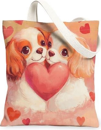 Generic Cavalier King Charles Spaniel Sac fourre-tout en toile pour faire du shopping 33 x 38,1 cm, sac d&eacute;picerie r&eacute;utilisable pour femme, motif chien, d&eacute;cora