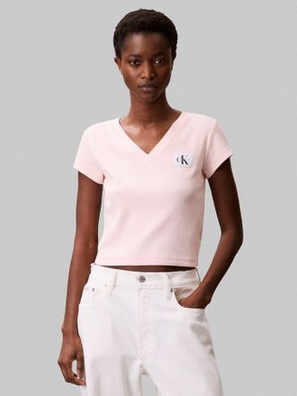 Calvin Klein Jeans T-Shirt A- SS WOVEN LABEL RIB VNECK TEE mit gewebtem Label