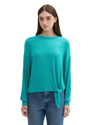 Tom Tailor Damen 1043069 Basic Langarmshirt mit Knotendetail, 36169-jade Green Melange, M