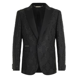 Philipp Plein Wollblazer mit Satin-Details Monogramm - - Jackets - Herren - Schwarzk - M