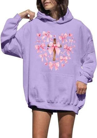 Generic 2026 Sweats à capuche confortables pour femmes à manches longues à capuche ample imprimé chemisier cadeaux, violet, XXL