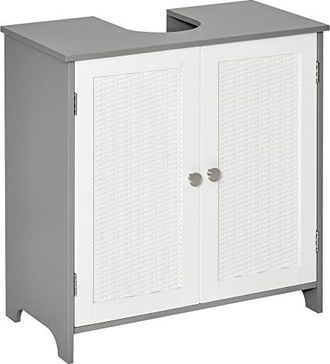 Kleankin Kleankin Meuble sous lavabo - &Eacute;vier - Salle de Bain - Placard 2 Portes avec &Eacute;tag&egrave;re - 60 x 30 x 60 cm - Gris Blanc