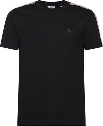 Burberry Homme, Tops, Noir, Taille: XL Check Trim Cotton T-shirt