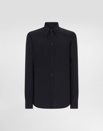 Dolce & Gabbana Hemd Aus Cr&ecirc;pe De Chine In Gold - Mann Hemden Blau 39