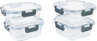 axentia 133797 Glas-Vorratsdosen Frischhaltedosen-Set, transparent, grau, je Dose ca. 800ml