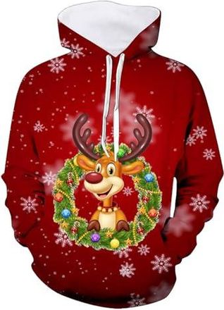 Generic Pull de Noël 2025 pour homme, nouveauté moche impression graphique 3D motifs sweatshirt, pull décontracté pour fêtes de fin dannée, pull à capuche ave