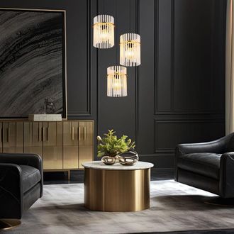 Globo Lighting Globo Pendelleuchte LED H&auml;ngelampe Deckenleuchte Metall Gold Esszimmerlampe 3-Flammig,3x 7W 3x 806 lm warmwei&szlig;, DxH 47x140 cm