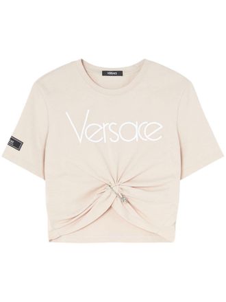 Versace t-shirt crop à détail dépingle - Tons neutres