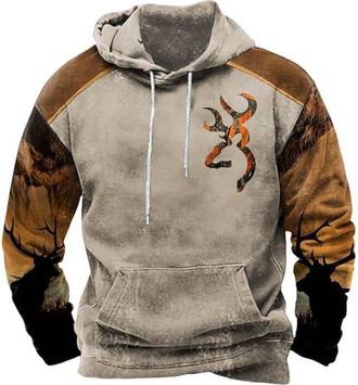 Generic Sweat à capuche aztèque pour homme - Style vintage cowboy - Style western - Motif ethnique - Manches longues - Avec poche, A01-cerf marron, 3XL