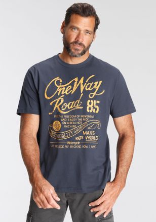 Man's World T-Shirt MANS WORLD, Herren, Gr. S (44/46), blau (indigo blau), Single Jersey, Obermaterial: 100% Baumwolle, bedruckt, normal, Rundhals, Shirts T-Shirt