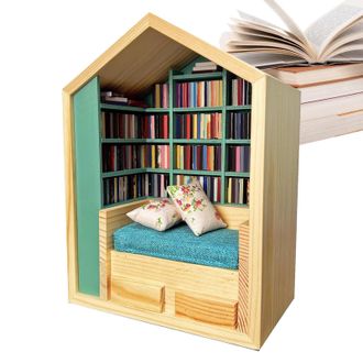 Generic Kleines B&uuml;cherregal mit kleinen B&uuml;chern, Innovative Stressabbauer Buchraum Set - Miniatur-B&uuml;cherregal Miniatur-Buch-Box Dekoration mit 2 Kissen f&uuml;r Wo