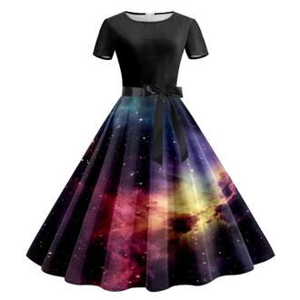 Generic Galaxy Kost&uuml;m Damen Kleider 3D Galaxie Universum Stern Weltraum Grafik Sternenhimmel A Linien Kleid Cocktailkleid Weltall Karneval Kost&uuml;m Festliche Ku