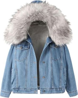 Generic Veste en jean &eacute;paisse et chaude en coton pour femme avec doublure en polaire Sherpa, gris, XXL